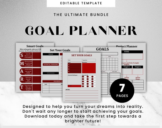 Smart Goals Planner Worksheet Printable Goal Setting Worksheet Template Goal Tracker Daily ...