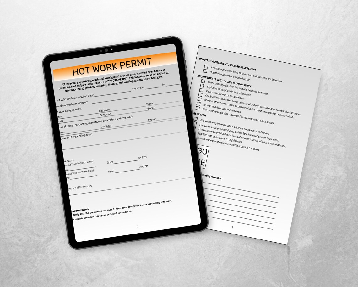 Hot Work Permit Editable Template - Etsy UK