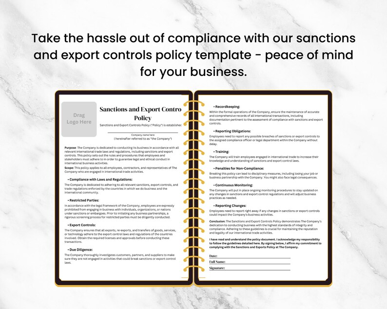 Sanctions and Export Controls Policy Canva Editable Template Legal ...