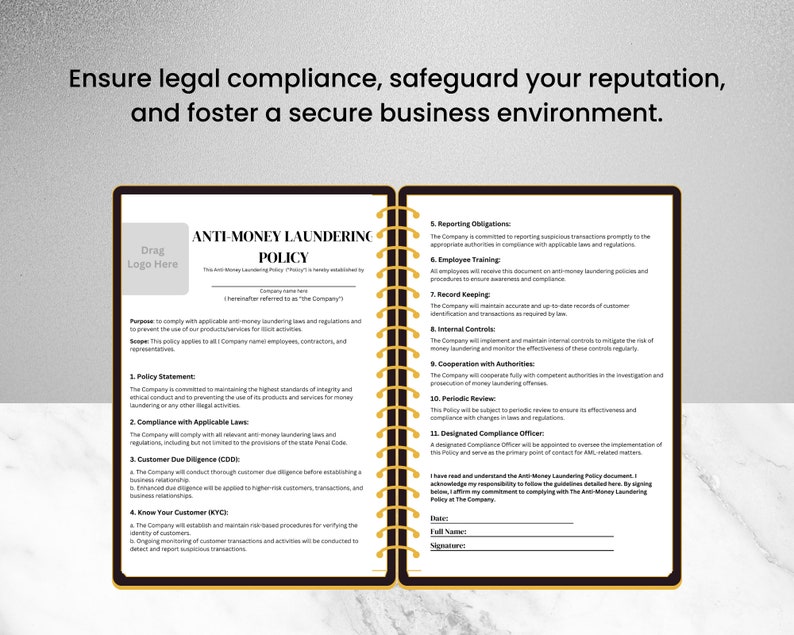 Anti-money Laundering Policy Canva Editable Template Business Procedure ...