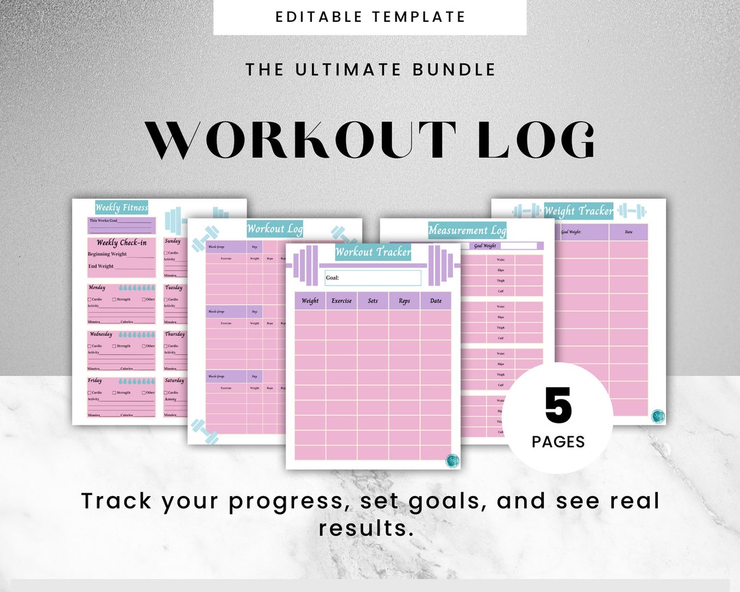 Workout Tracker Bundle Canva Editable Fitness Journal Exercise Tracker ...