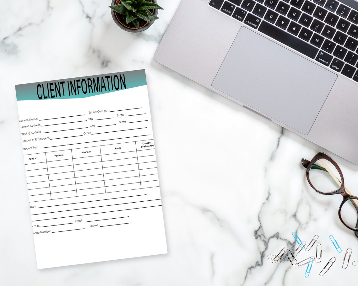 Client Information Sheet Canva Editable Template Customer Information ...