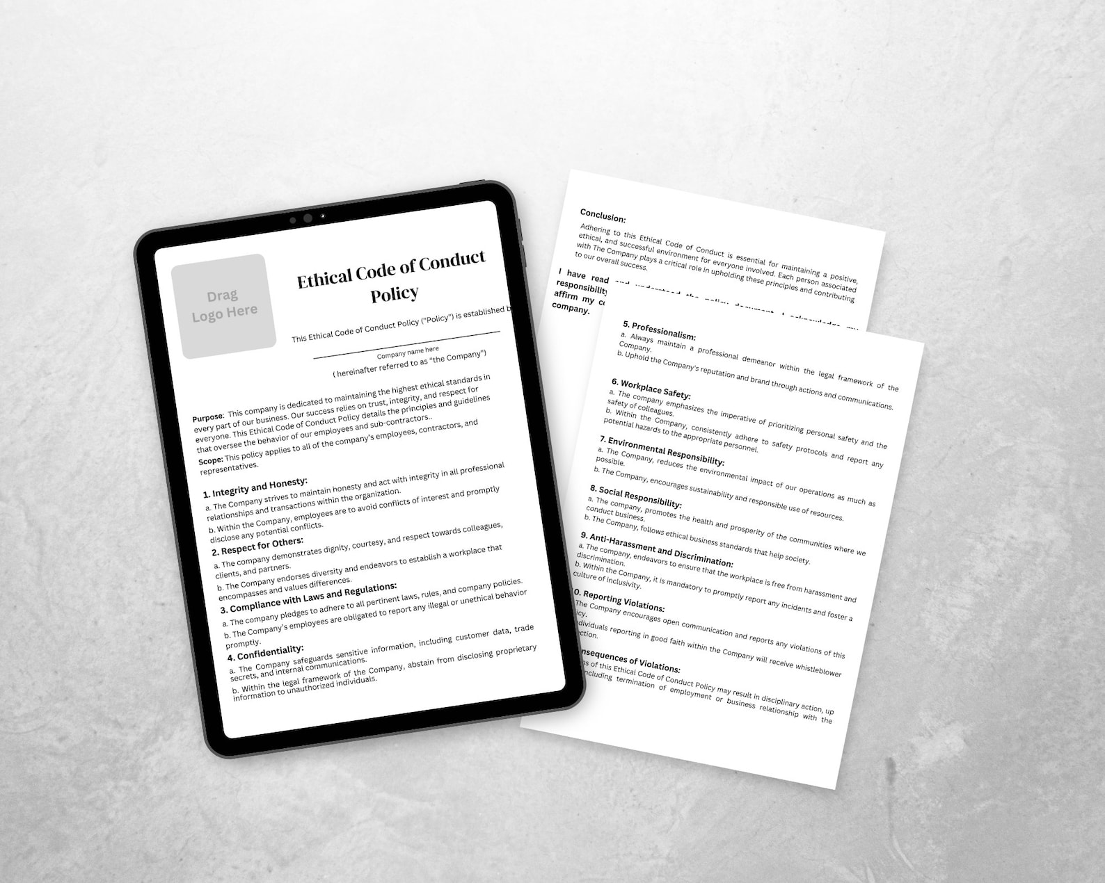 Ethical Code of Conduct Policy Canva Editable Template Code of Behavior ...