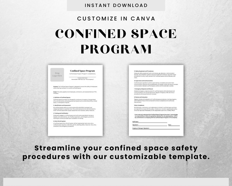 Confined Space Program Canva Editable Template Company Procedures Confined Space Entry Program ...