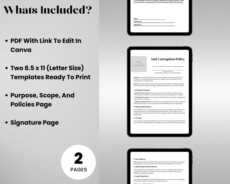 Anti-corruption Policy Canva Editable Template Business Procedure ...