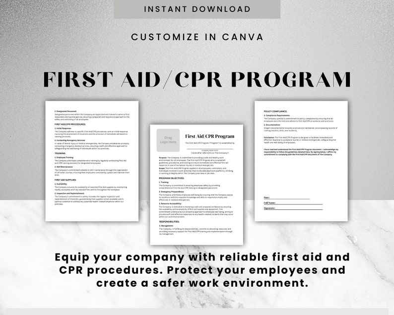 First Aid and CPR Program Canva Editable Template Business Document ...