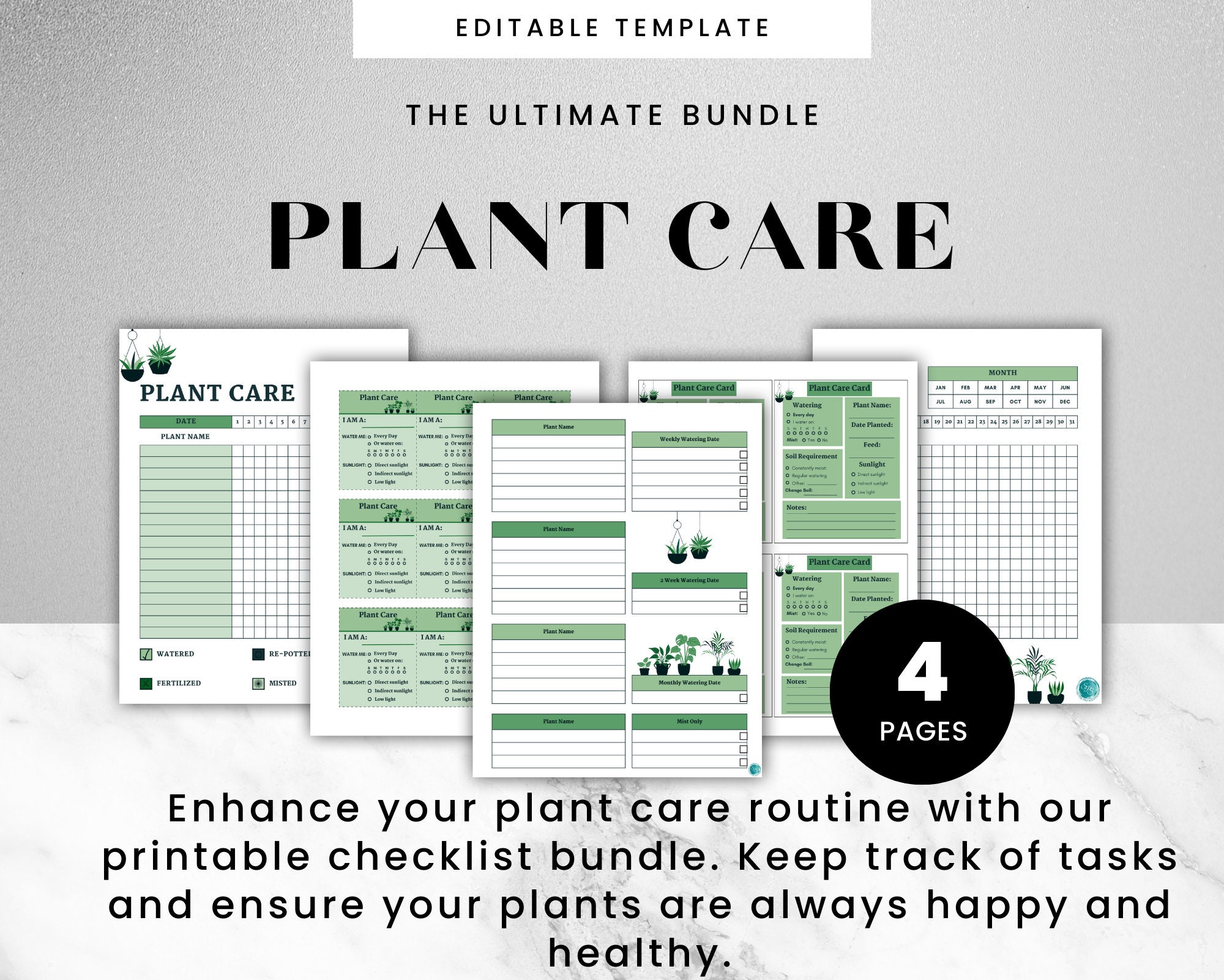 Printable Plant Care Tracker Bundle Indoor Plant Calendar Plant Care ...