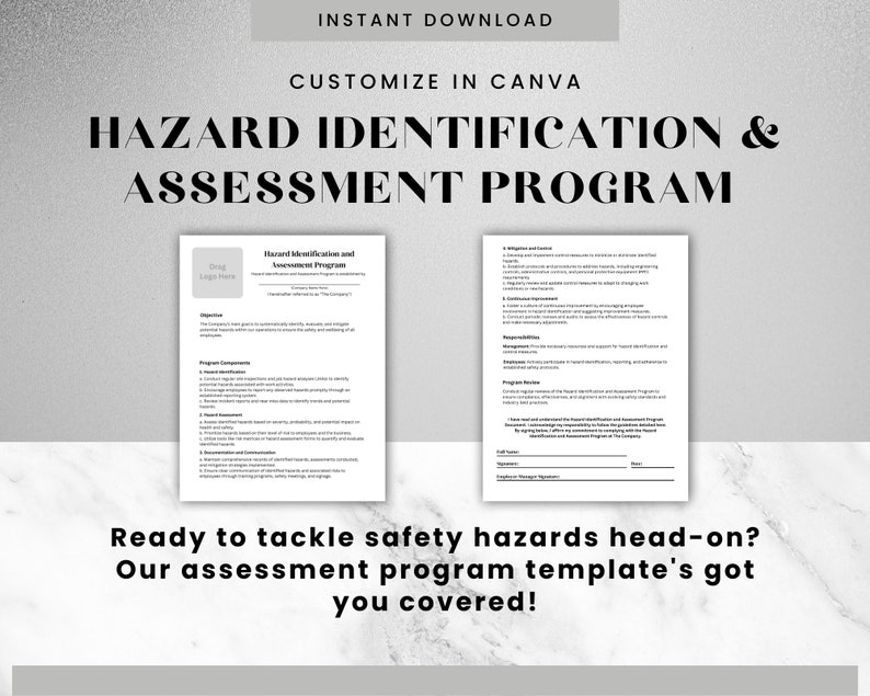 Hazard Identification & Assessment Program Canva Editable Template Employee Safety Workplace ...