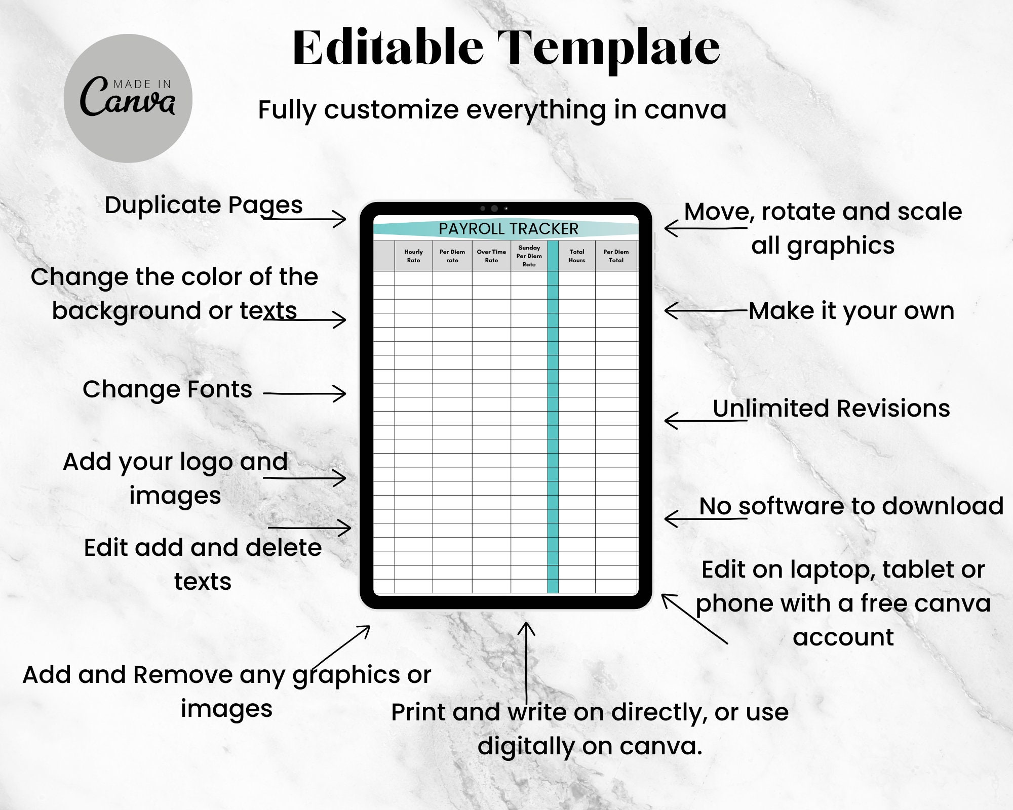 Payroll Tracker Canva Editable Template Payroll Tracker Spreadsheet ...