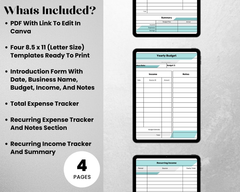 Yearly Budget and Expense Tracker Canva Editable Template Income Tracker Annual Budget Tracker ...