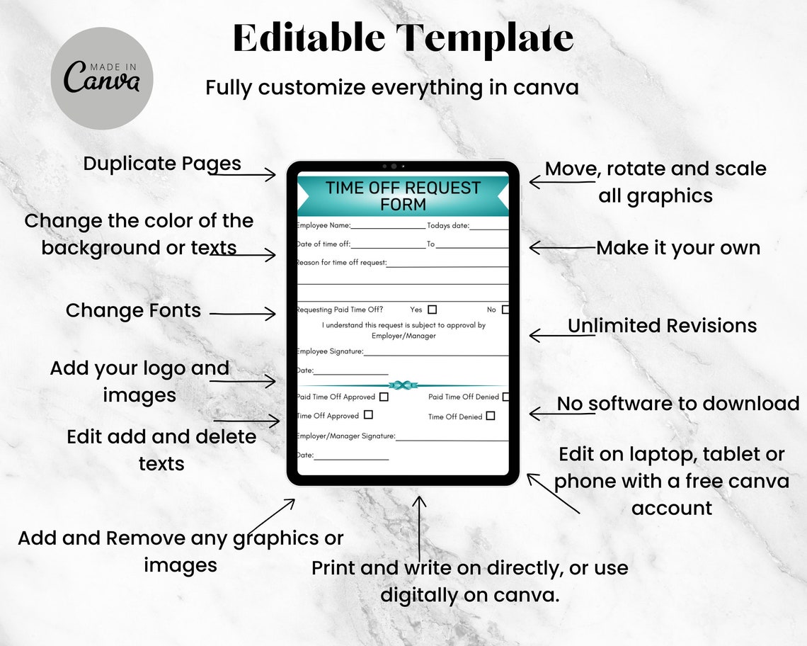 Employee Time off Request Form Canva Editable Template Employee ...