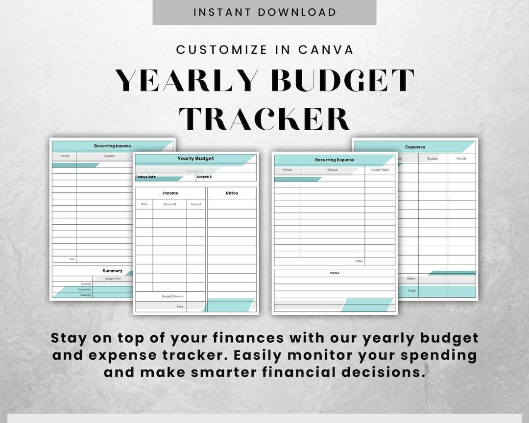 Yearly Budget and Expense Tracker Canva Editable Template Income ...