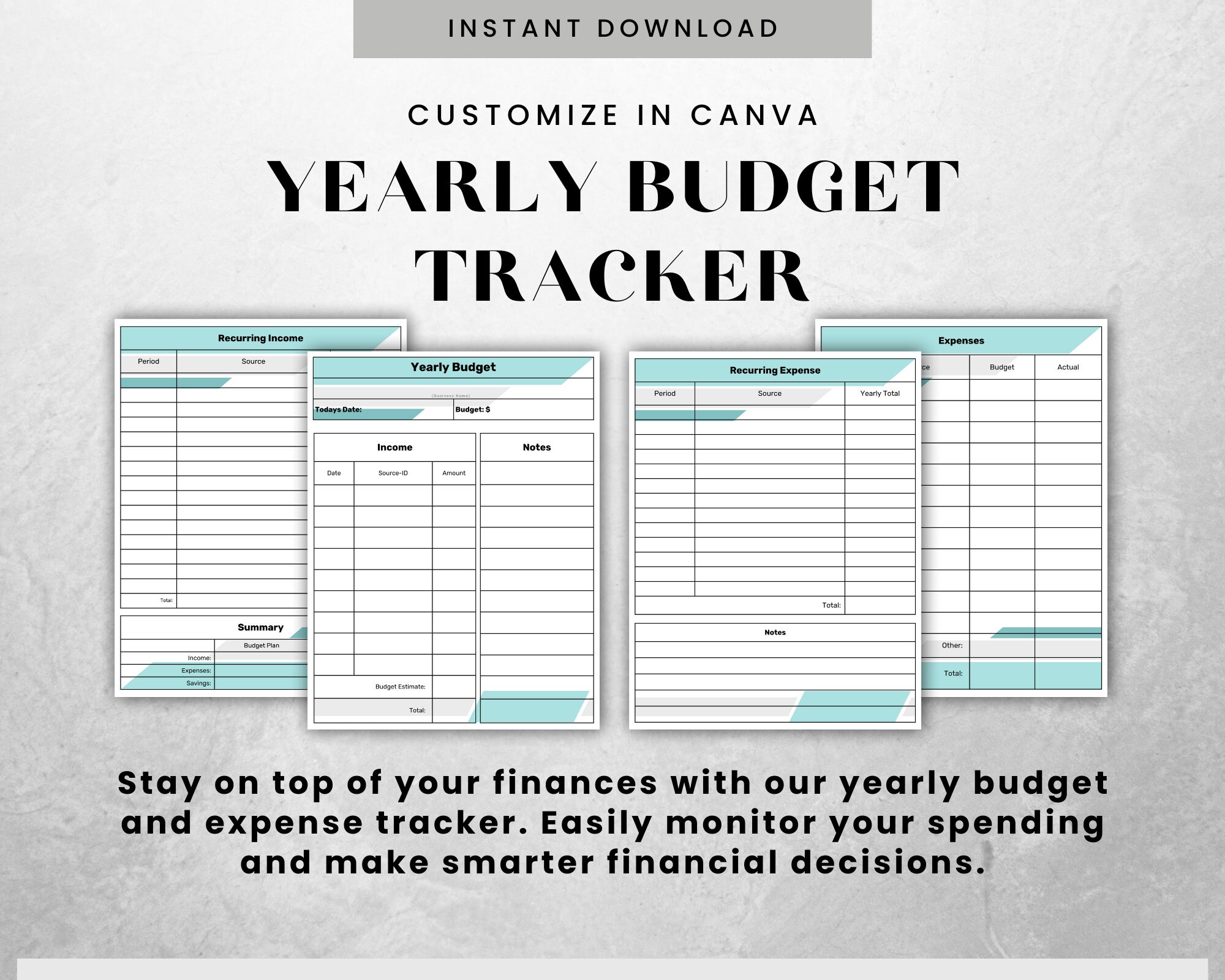 Yearly Budget and Expense Tracker Canva Editable Template Income ...