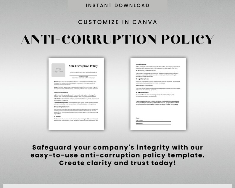 Anti-corruption Policy Canva Editable Template Business Procedure ...