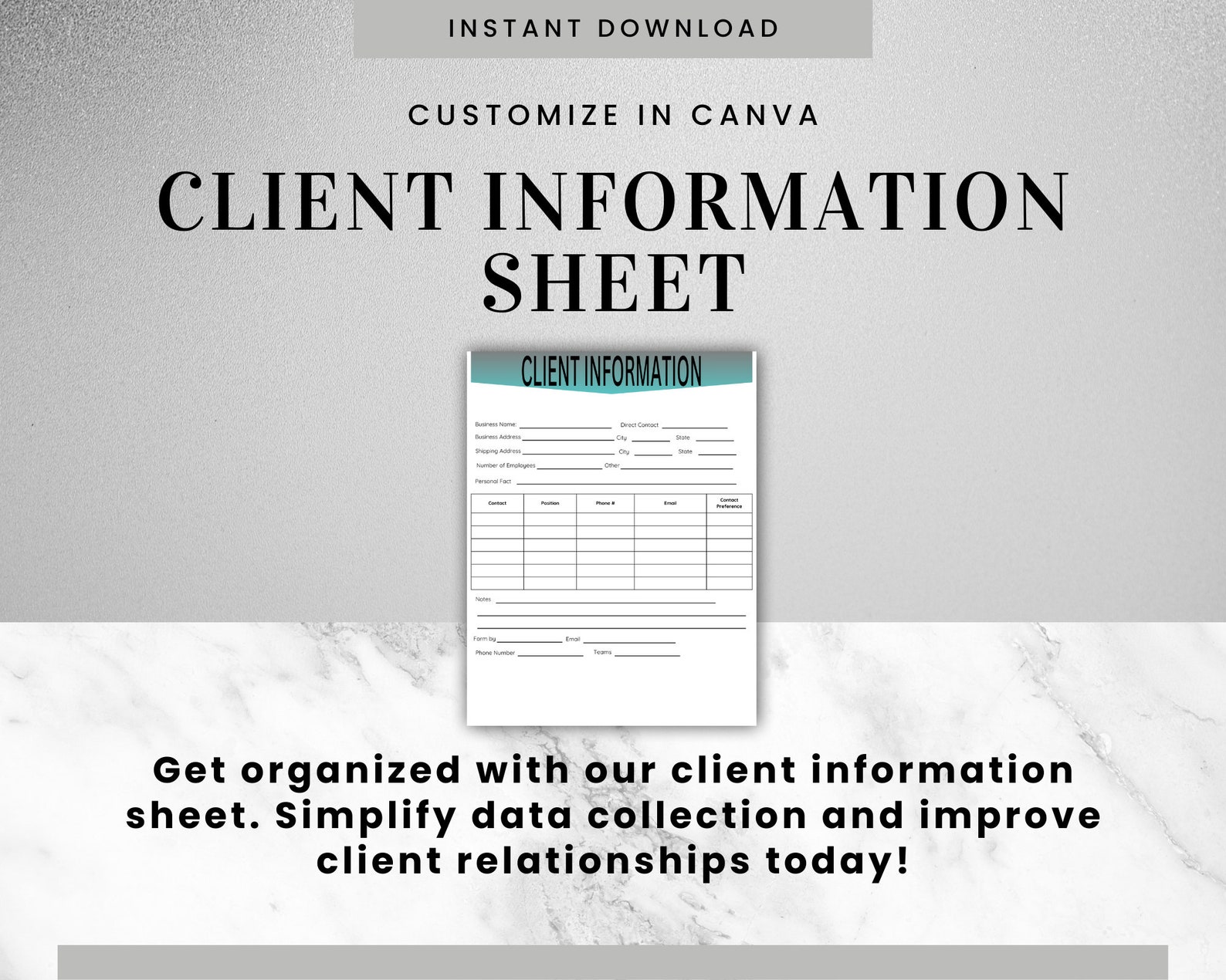 Client Information Sheet Canva Editable Template Customer Information ...