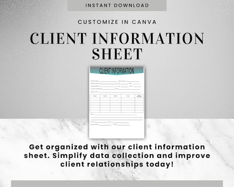 Client Information Sheet Canva Editable Template Customer Information ...