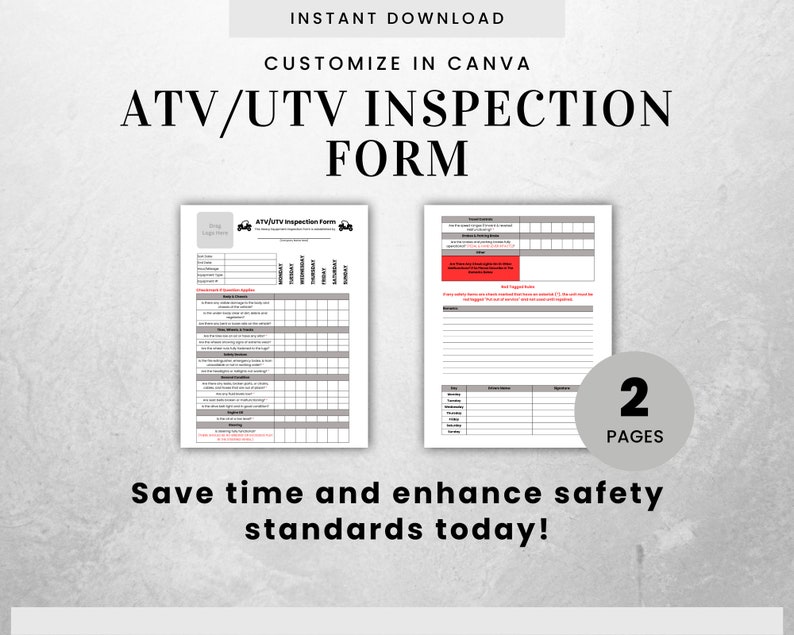 ATV/UTV Weekly Inspection Form Canva Editable Template Atv Inspection ...