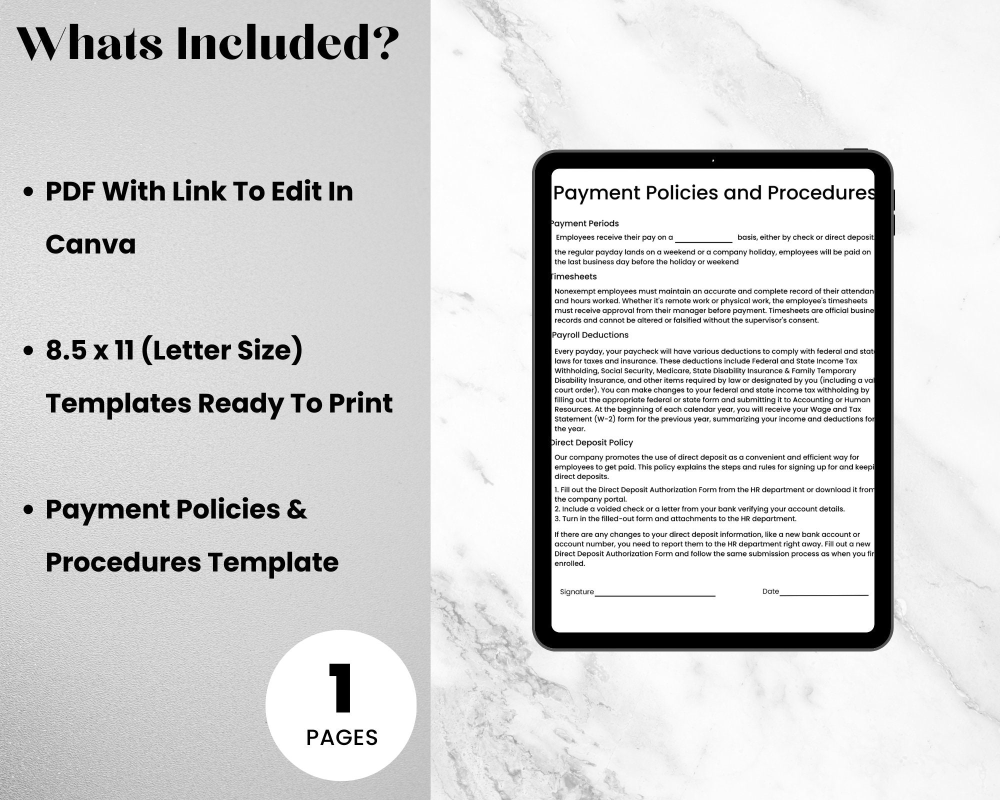 Payment Policies and Procedures Canva Editable Template Business ...