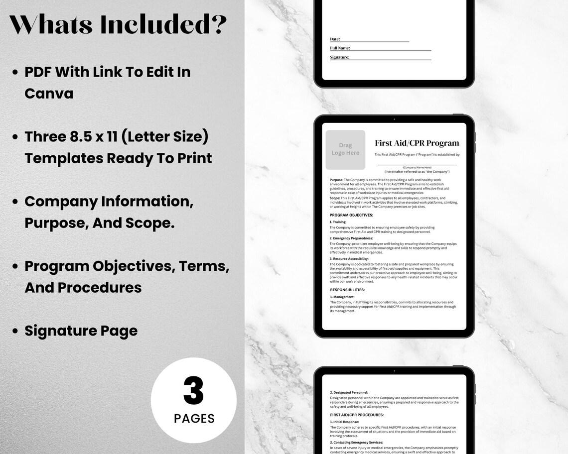First Aid and CPR Program Canva Editable Template Business Document ...