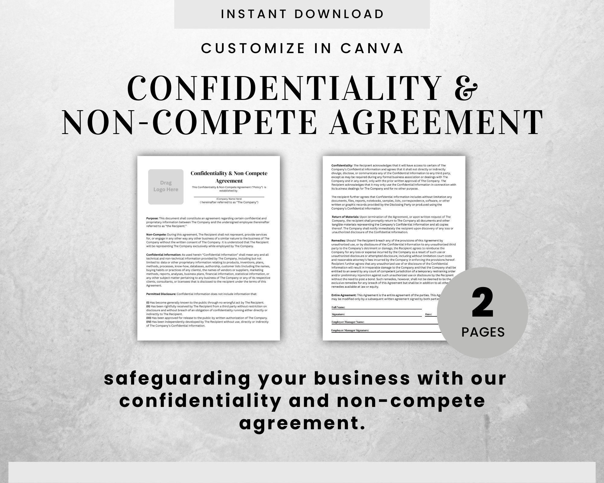 Confidentiality and Non-compete Agreement Canva Editable Template - Etsy
