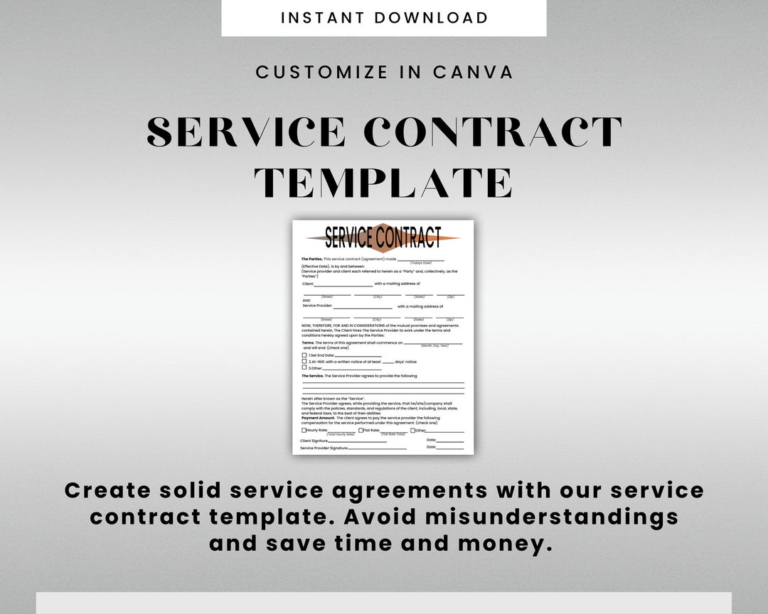 Service Contract Template Canva Editable PDF Service Agreement Form ...