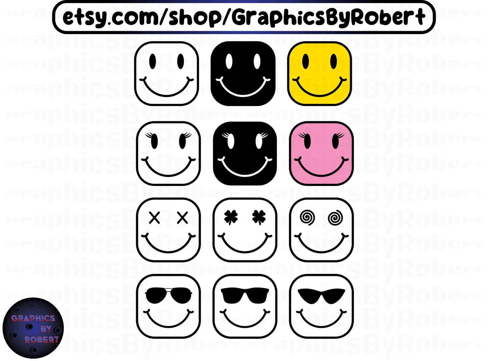 Square Smiley Face Svg Bundle, Smiley Face Svg, Retro Smiley Svg ...