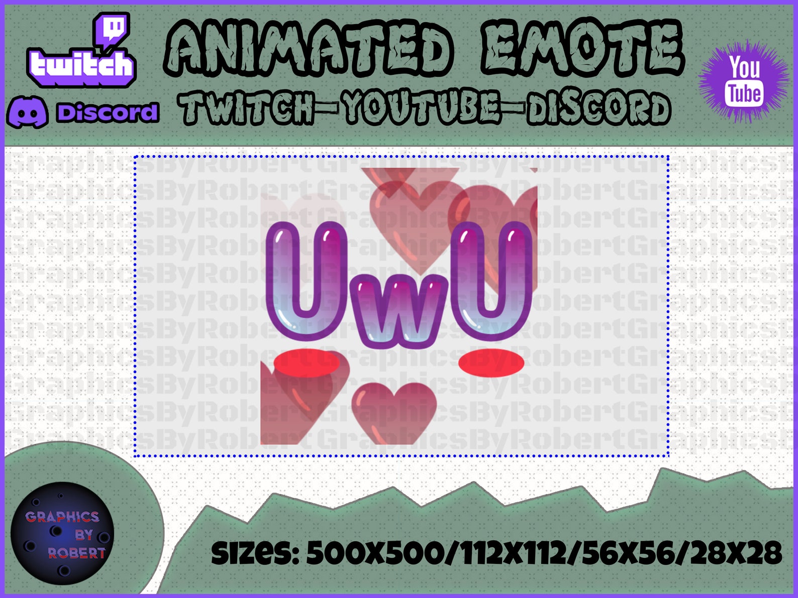 Animated Emote Uwu 2 Hearts Twitch and Discord Uwu Emote Uwu Static ...