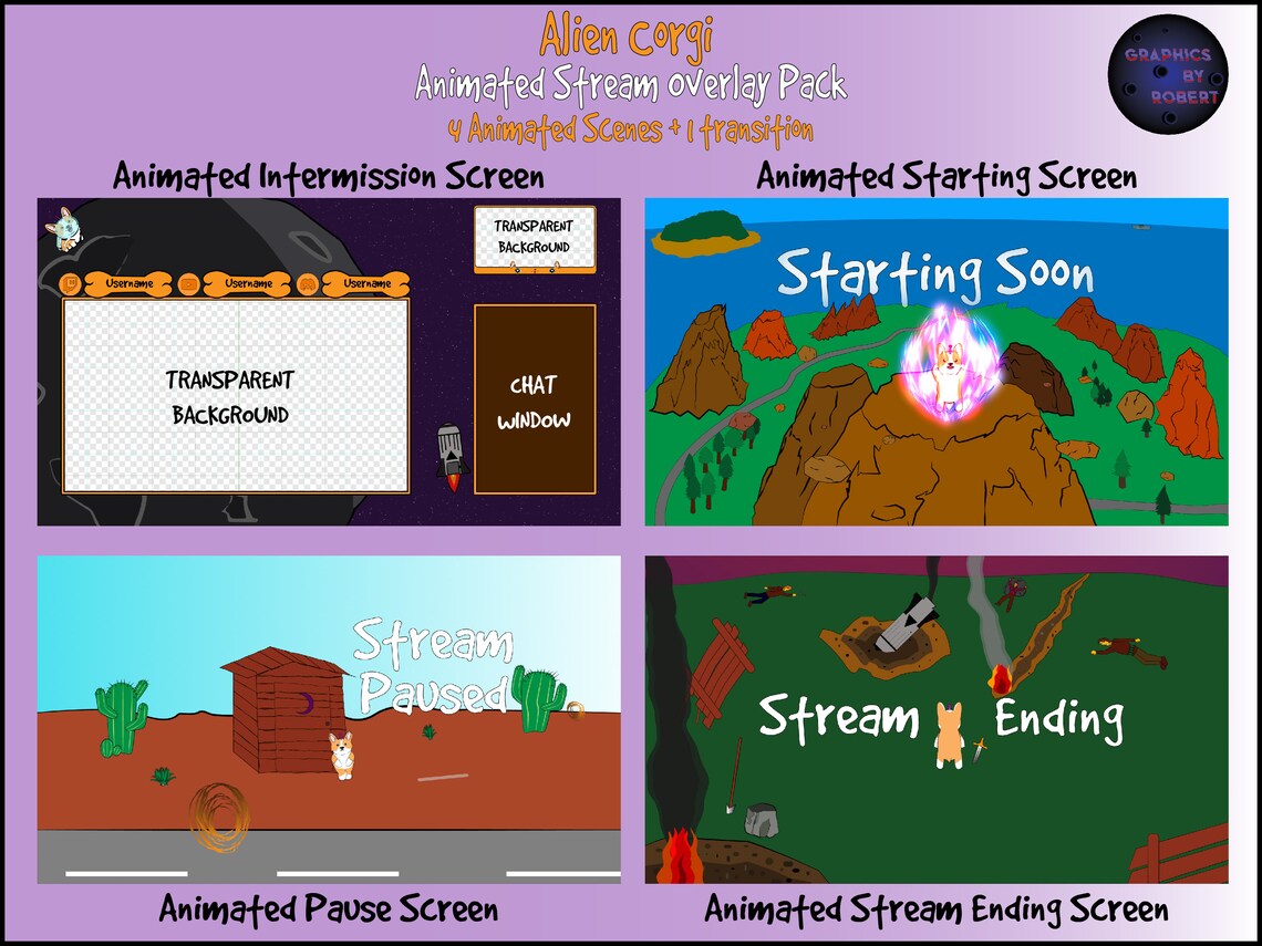 Alien Corgi Animated Twitch Stream Package Labels Panels - Etsy