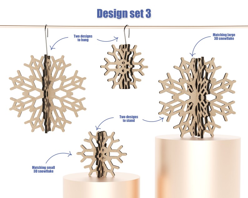 Laser Cut 3D Snowflakes: Christmas Tree Ornaments SVG Bundle (digital ...