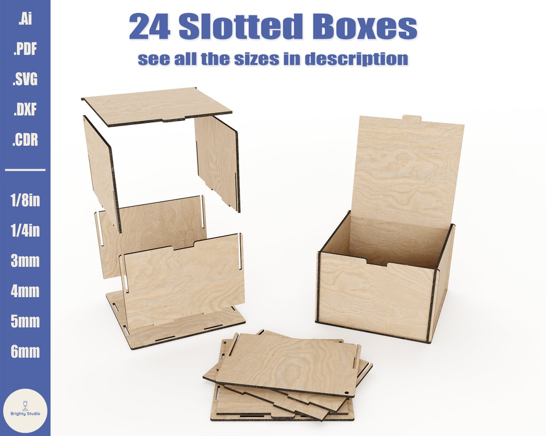 Laser Cut Slotted Box With Flip up Lid: 24 Box Bundle (SVG DXF PDF) - Etsy