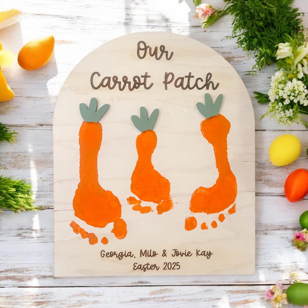 Our Carrot Patch Easter Footsie Print Keepsake Board | Handprint Board ...