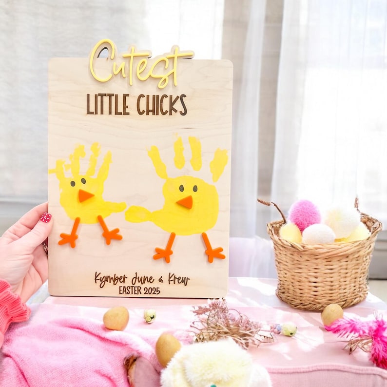 Easter Handprint Keepsake Board | Little Chicks Footprints Sign - Etsy