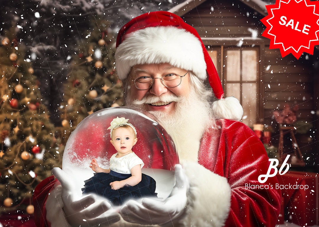 PHOTOSHOP TEMPLATE Digital Background Snow Globe Santa - Etsy