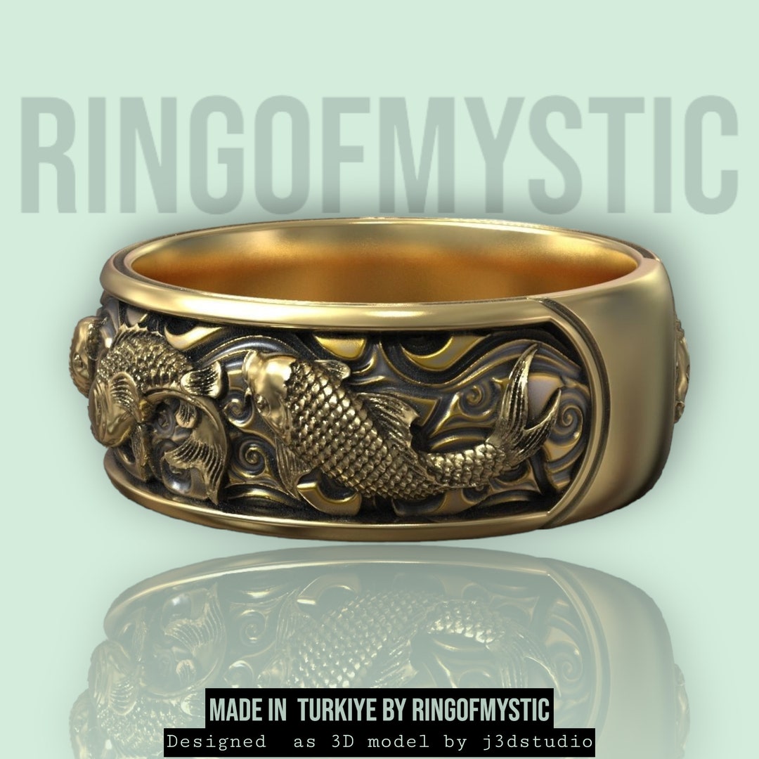 Carp Koi Fish 925 Silver Band Ring: Japanese Ornament - Etsy