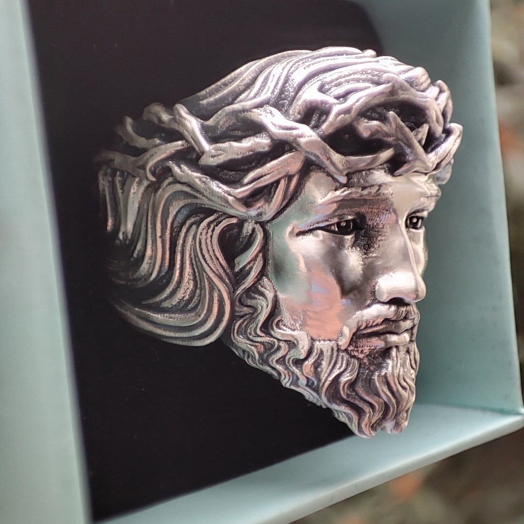 Jesus Silver Ring, Jesus Head Ring, Catholic Christian Ring, Vintage ...