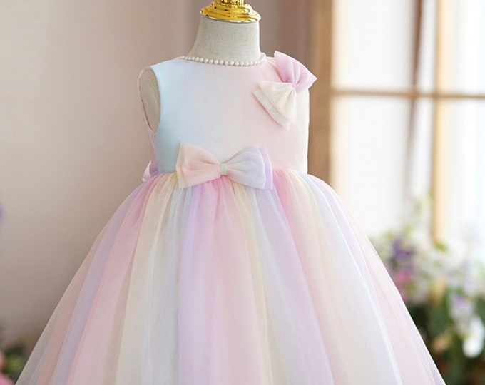 Girls Pastel Colors Dress Girls Rainbow Dress Girls Unicorn Color Dress ...