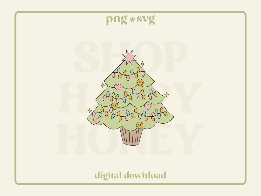 Groovy Christmas Tree Png, Svg, Christmas Tree Sticker Design, Trendy ...