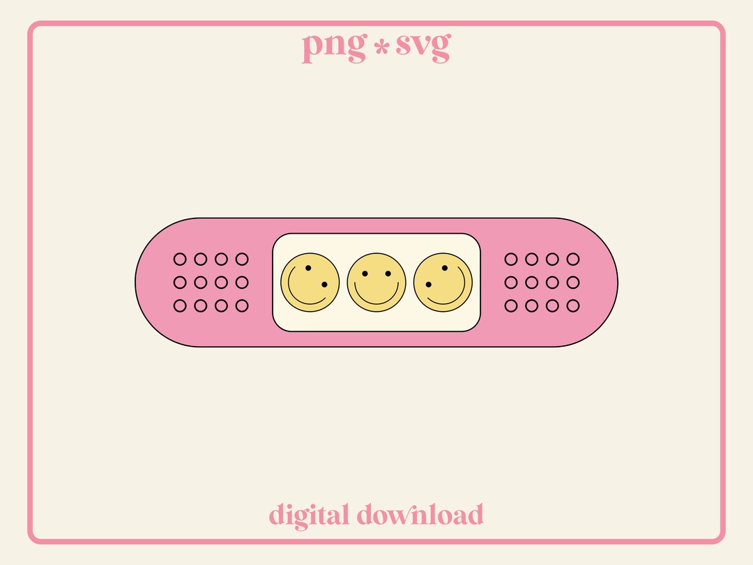 Happy Face Band-aid Clipart SVG PNG, Trendy, Cute Sticker Design ...