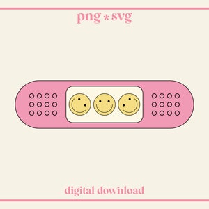 Happy Face Band-aid Clipart SVG PNG, Trendy, Cute Sticker Design ...
