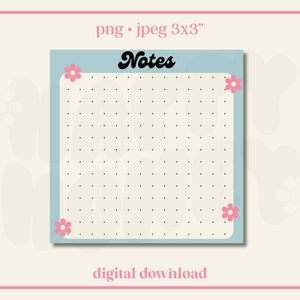 Flower Printable Sticky Notes, Dot Grid Sticky Notes, Digital Paper ...