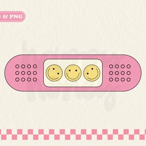 Happy Face Band-aid Clipart SVG PNG, Trendy, Cute Sticker Design ...