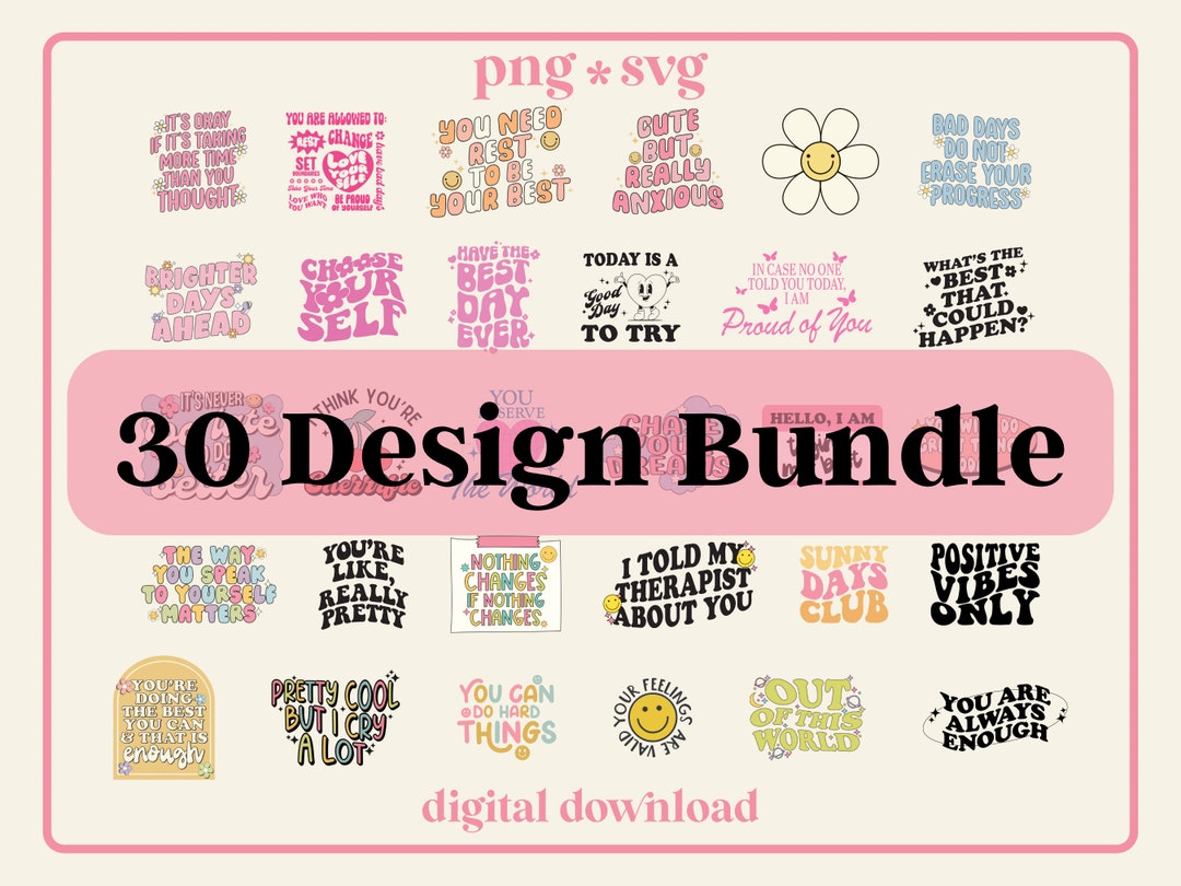 Trendy Aesthetic SVG PNG Big Shop Bundle, Cute, Mental Health, Retro ...