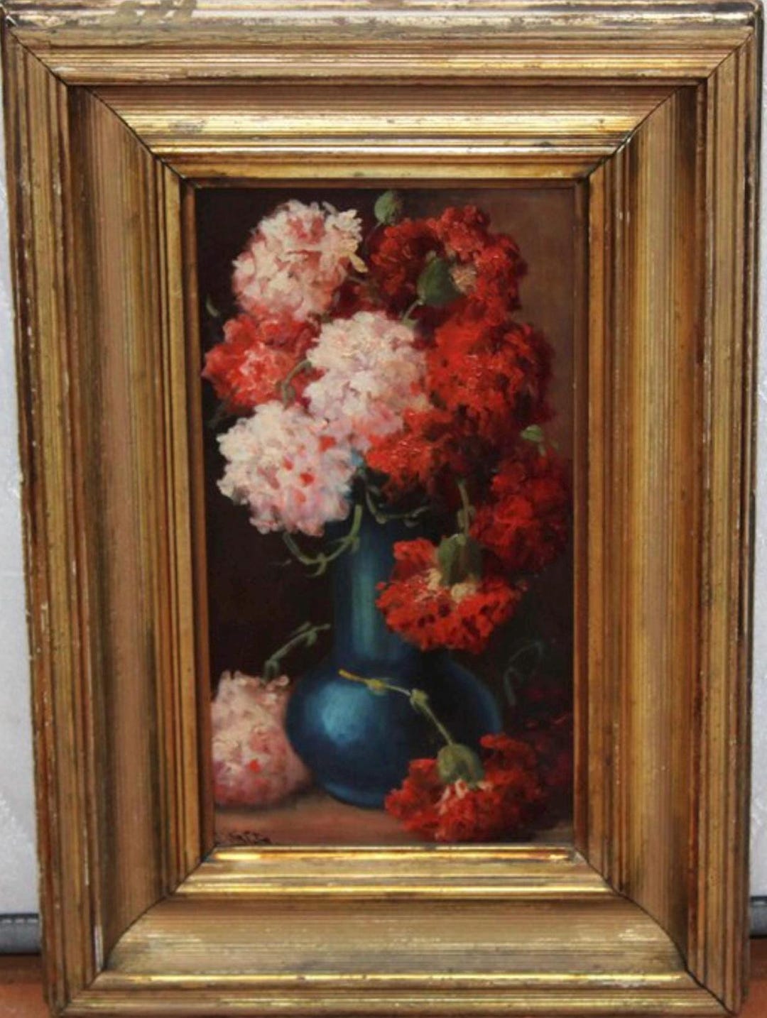 Fernando Martinez Checa (1858-1933) Bouquet of FLOWERS. Antique Oil ...