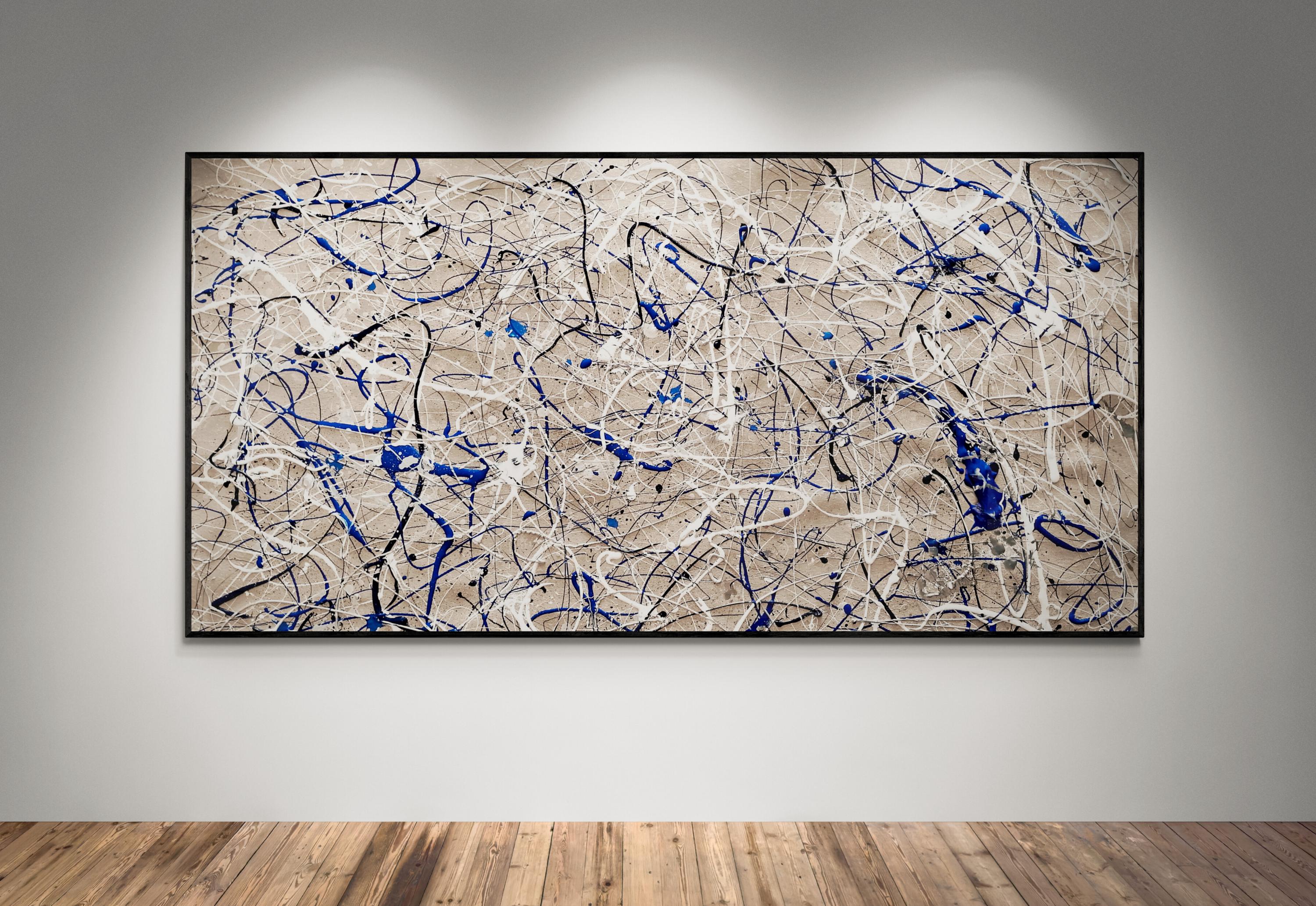 XXL Jackson Pollock Style Sand Color | Blue and White Art | Unique ...