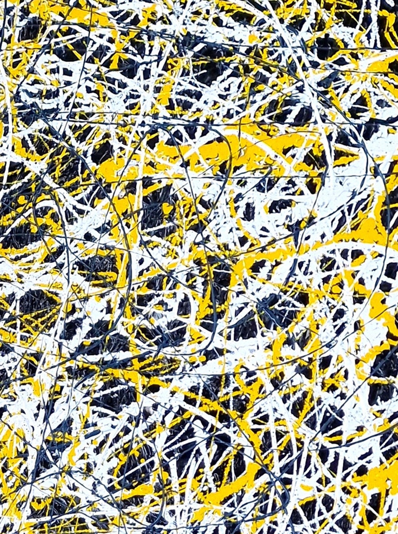 XXL Jackson Pollock Style Yellow & Black Canvas | Handmade Abstract ...