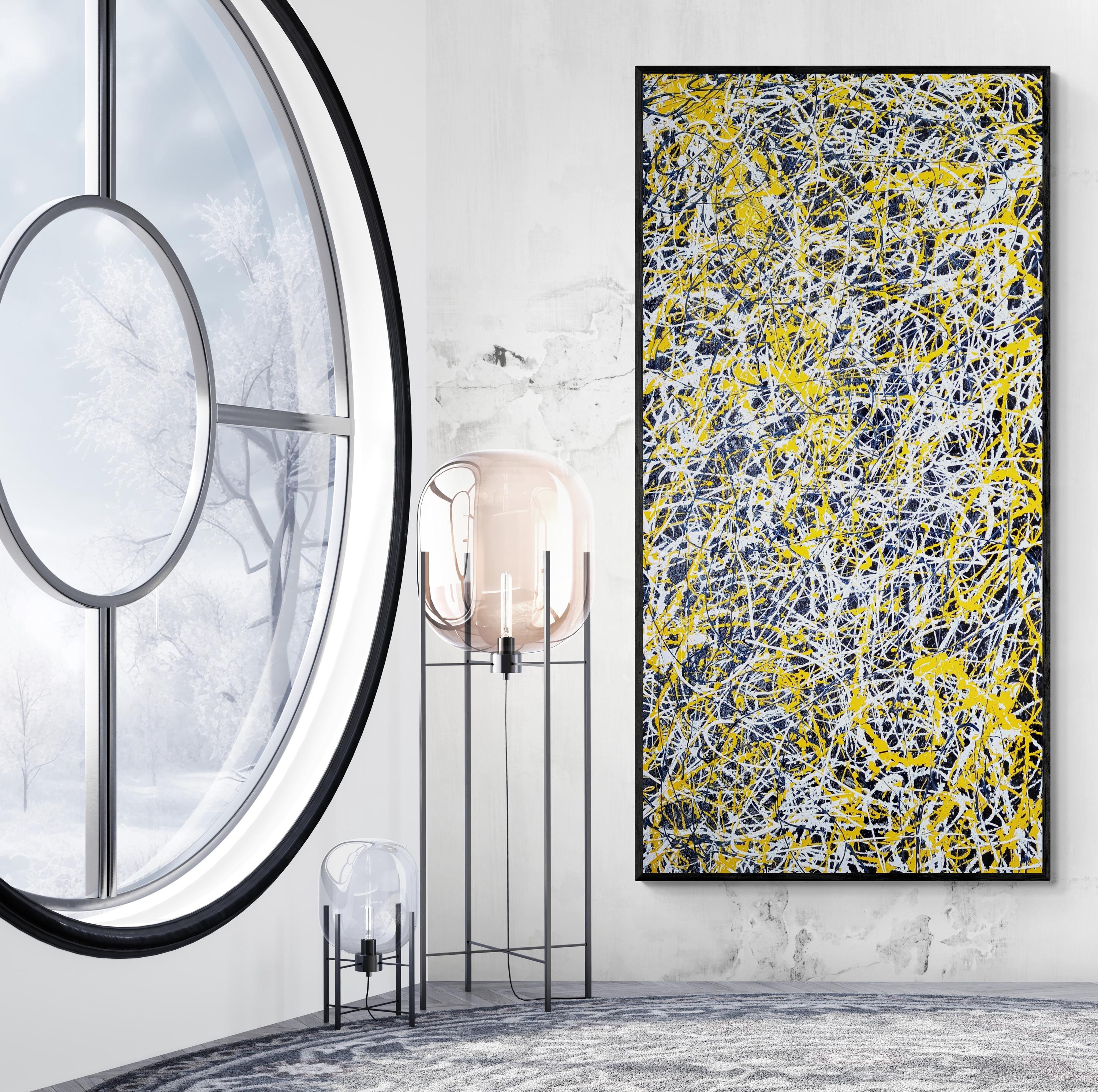 Jackson Pollock Inspired Yellow & Black Abstract Canvas | 200x100 Cm ...