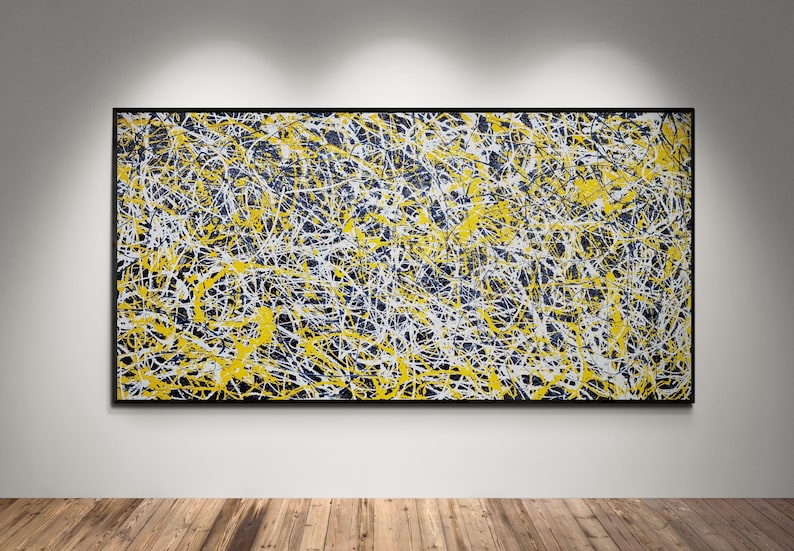 XXL Jackson Pollock Style Yellow & Black Abstract Canvas | Exclusive ...