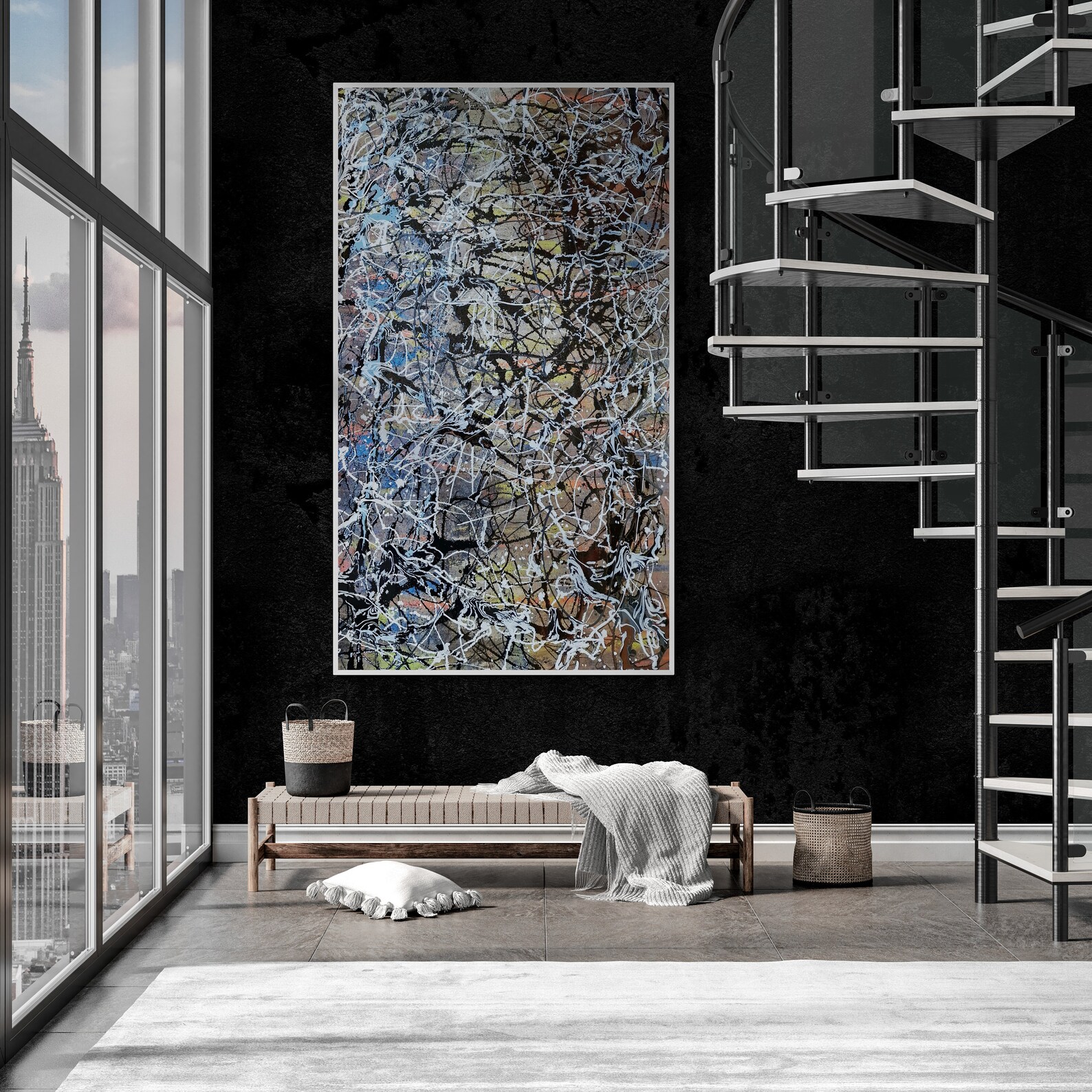 XXL Jackson Pollock Style Metallic Colors, Black & White Abstract ...