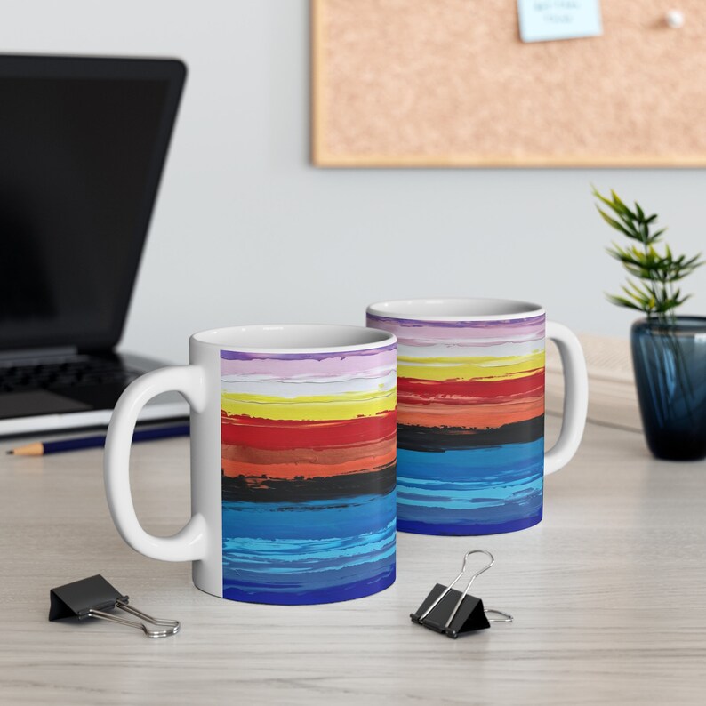 Mug Abstract Art Jackson Pollock Style White Ceramic 11oz Coffee Cup ...
