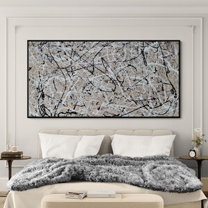 Jackson Pollock Style Black & White Abstract Canvas | 200x100 Cm Sand ...